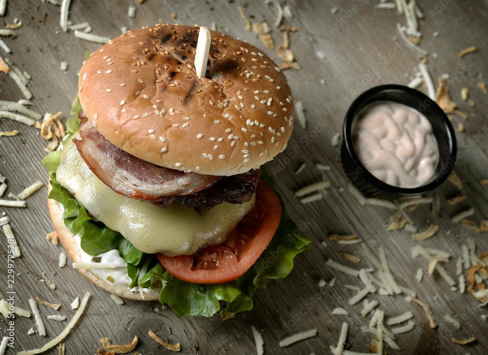 Poster Double hamburger in fast food – Wall Art | UkPosters