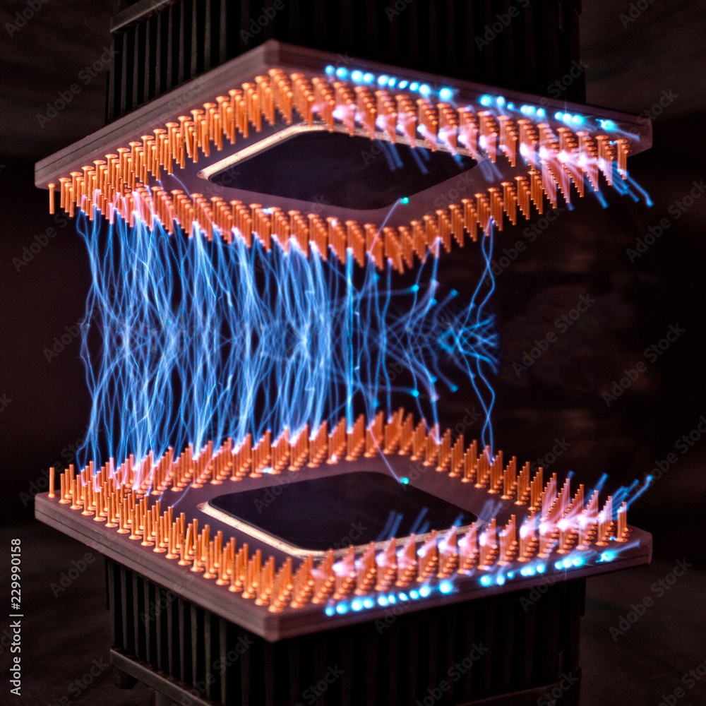 Exploding processors.Burn out concept. Burning two overload CPU ...