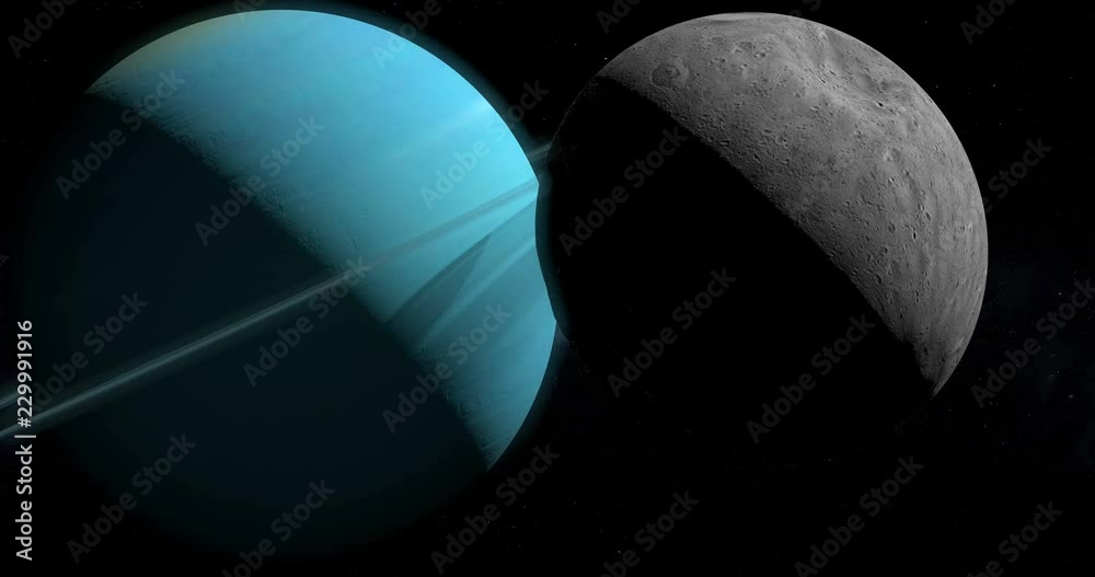 Satellite Puck, uranian moon, orbiting around Uranus planet in the ...