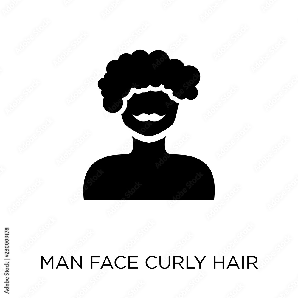 Man face curly hair and moustache icon. Man face curly hair and ...
