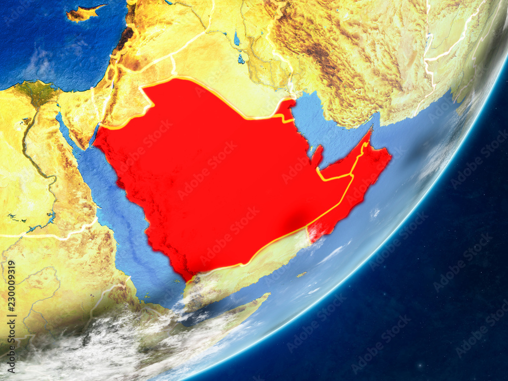CCASG countries on model of planet Earth with country borders and very ...