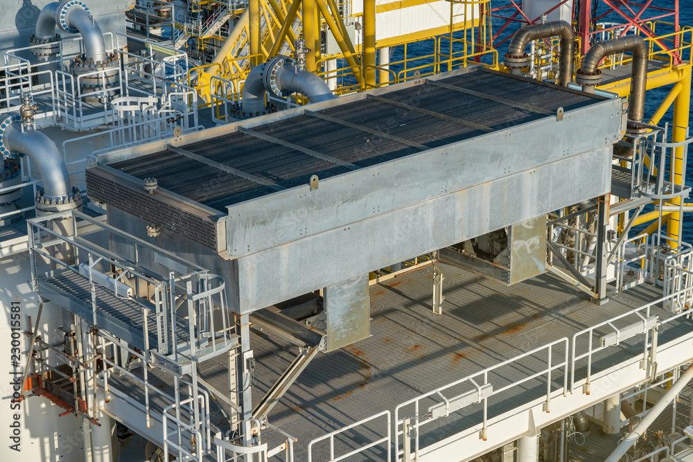 Discharge gas cooler exchanger on offshore oil and gas central ...