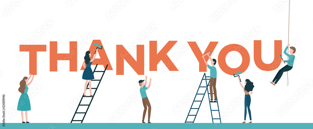Fototapeta Thank You text vector illustration with men and women ...