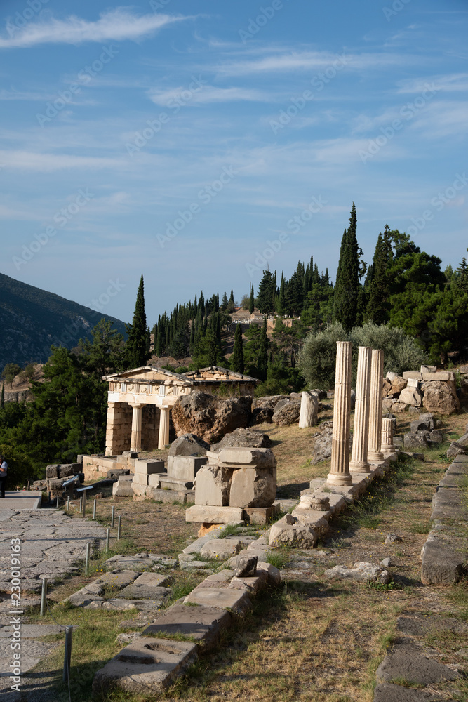Temple of Apollo and Altar of Chiots in Delphi, Greece Stock Photo ...
