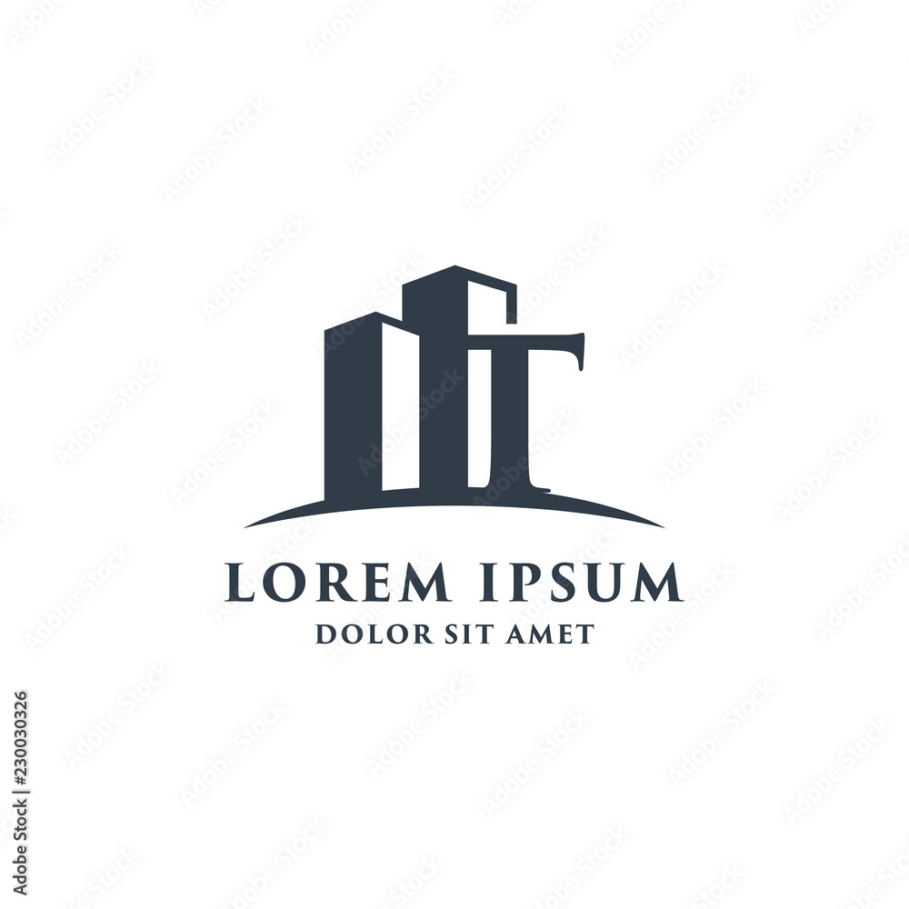 Letter T Building With Swoosh Logo Design Template. Stock Vector ...