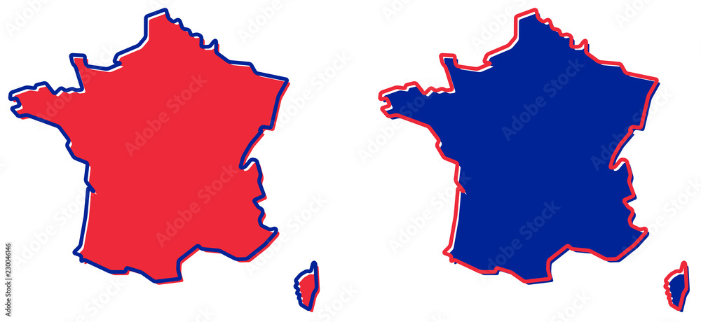Simplified map of France outline. Fill and stroke are national colours ...