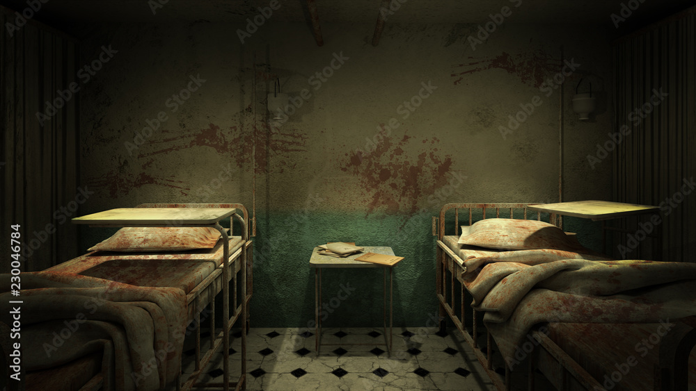 horror and creepy ward room in the hospital .3D rendering Stock ...
