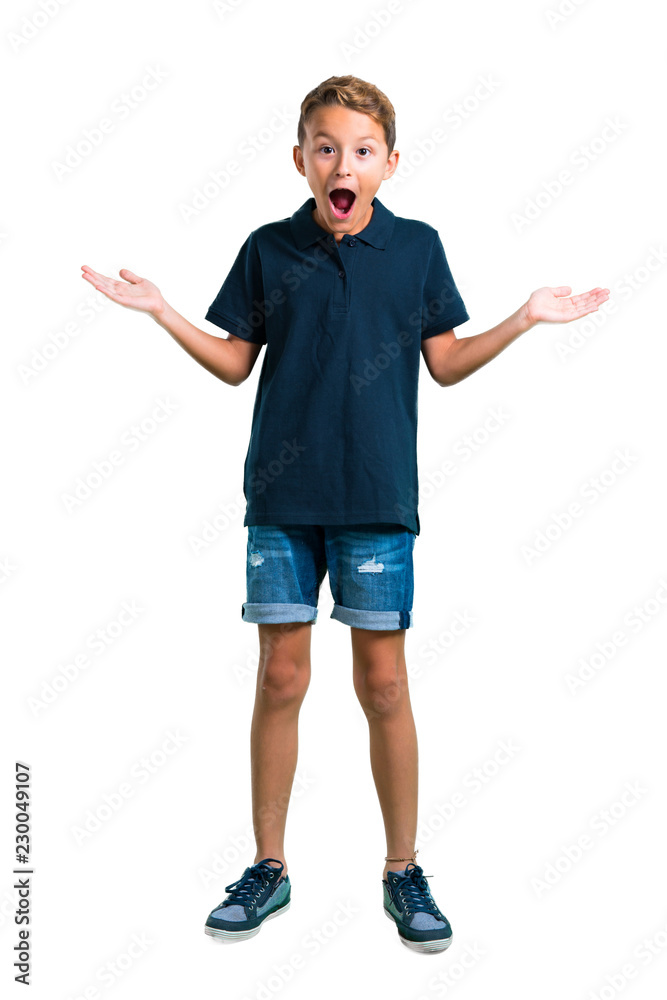 Full body of Little boy with surprise and shocked facial expression on ...