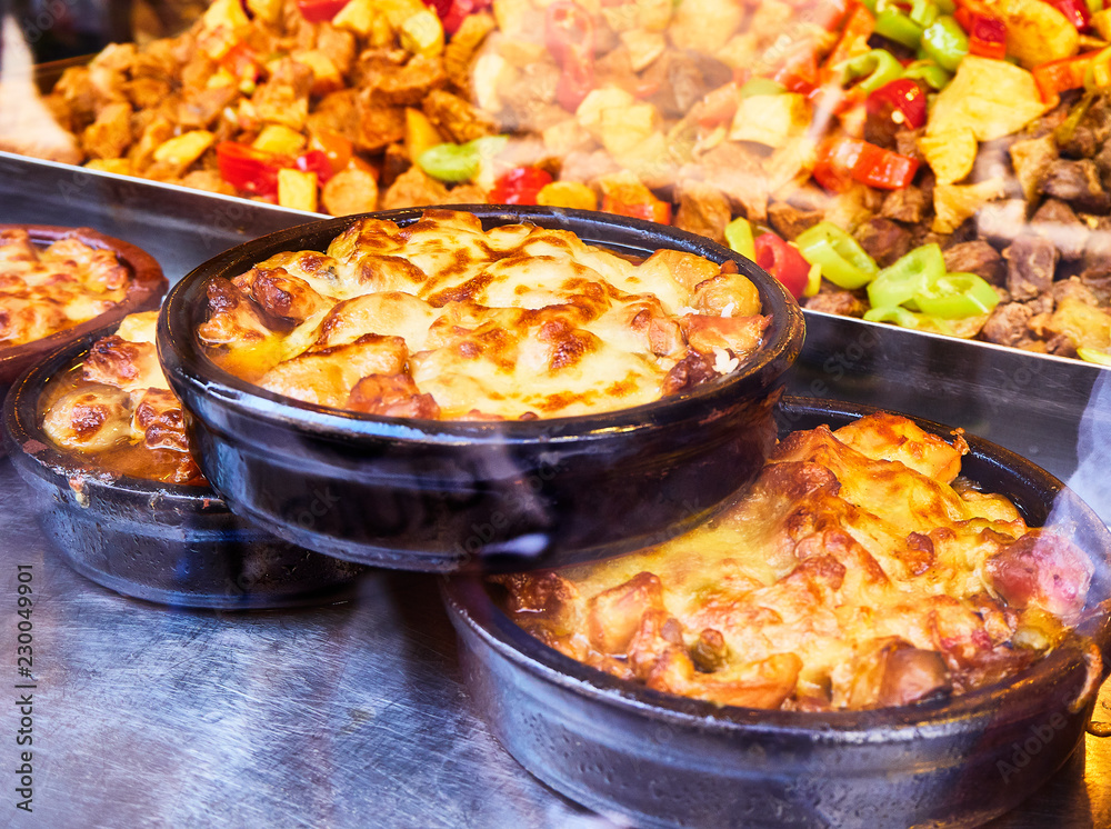 Tavuk Guve, a traditional dish of the Turkish cuisine, in a storefront ...
