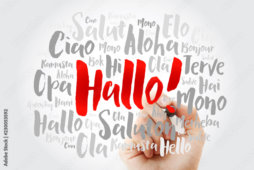 Hallo (Hello Greeting in German) word cloud in different languages of ...