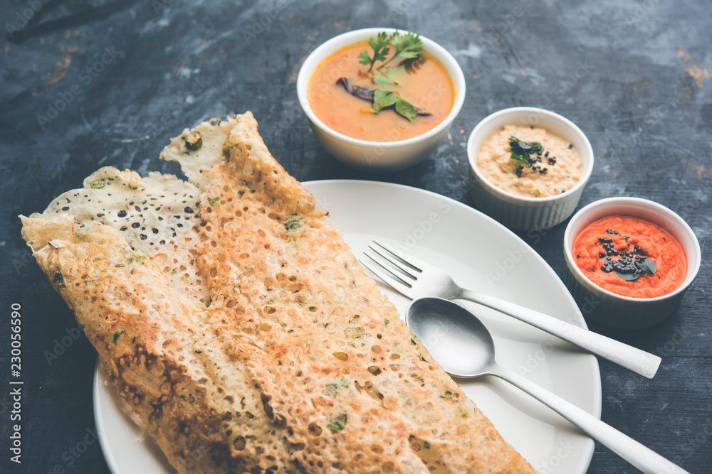 Onion rava masala dosa is a South Indian instant breakfast served with ...