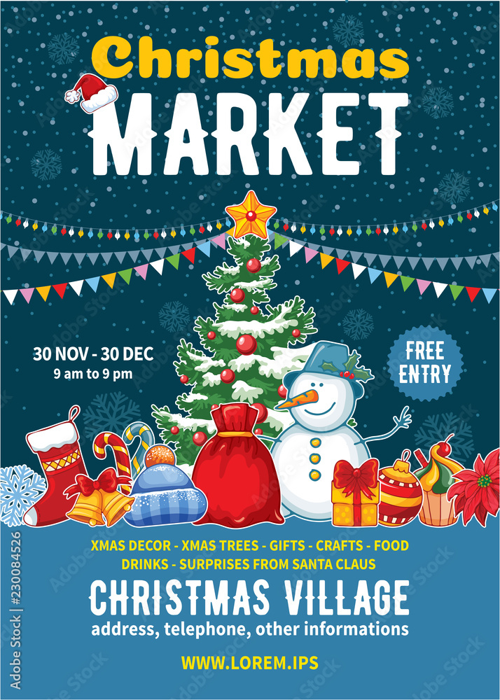 Christmas Market Poster Template Stock Vector | Adobe Stock