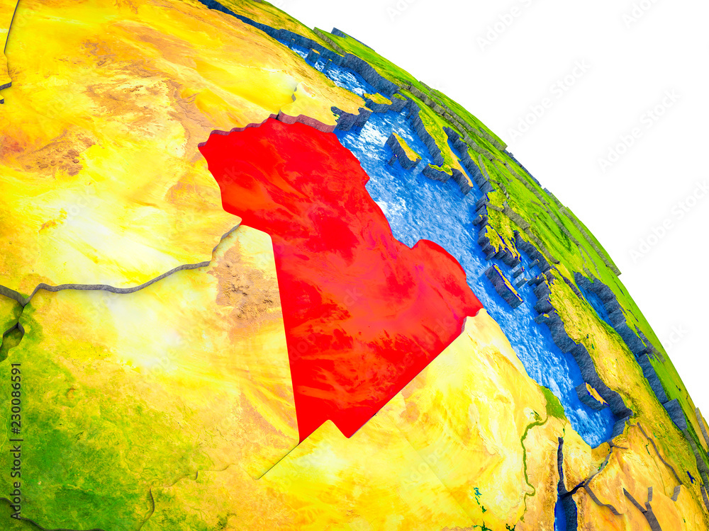 Libya Highlighted on 3D Earth model with water and visible country ...