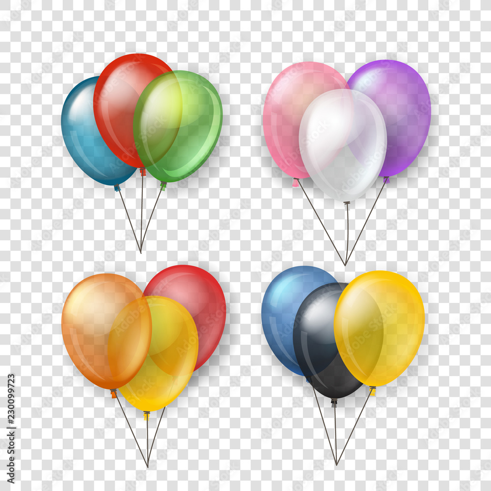 Different color flying balloon groups. Vector clipart isolated on ...