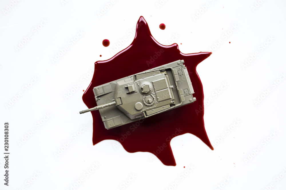Blood stain and tank. Bloody war. Stock Photo | Adobe Stock