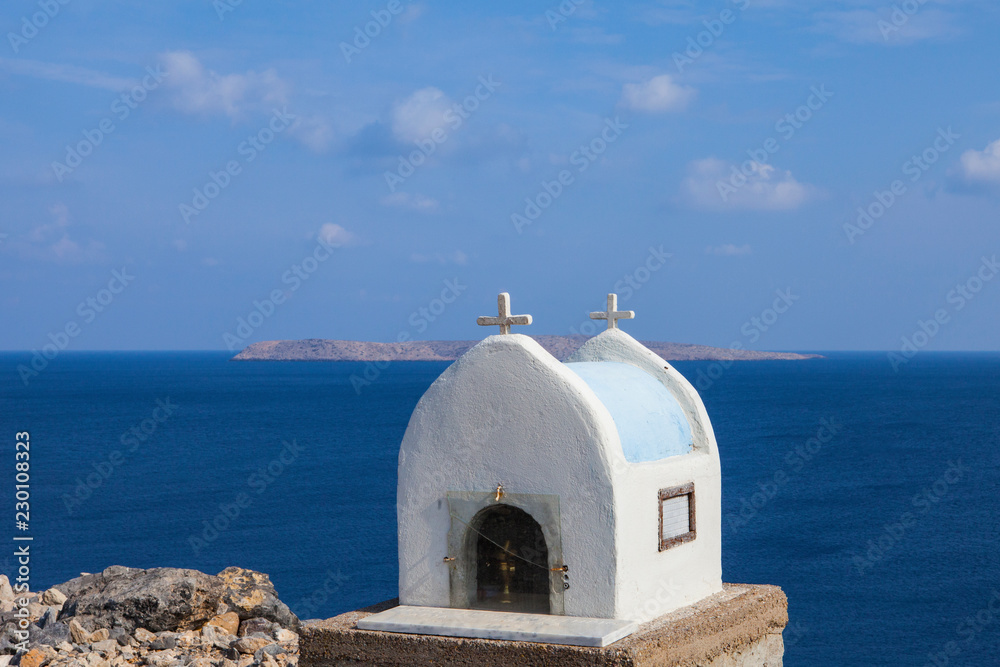 Typical greek miniature roadside shrine. Small Greek orthodox chapel in ...