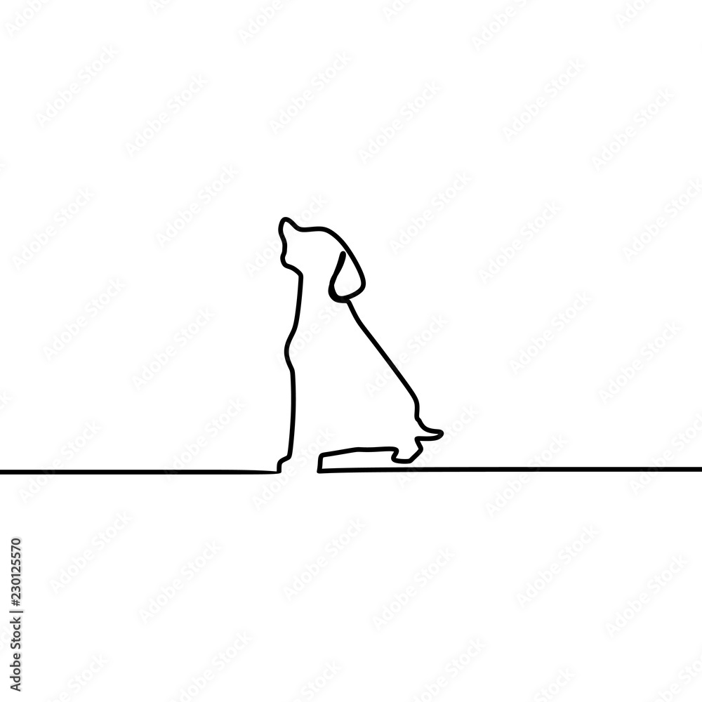 Dog sitting vector continuous one line art drawing isolated on white ...