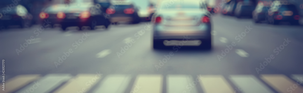 view of car in traffic jam / rear view of the landscape from window in ...