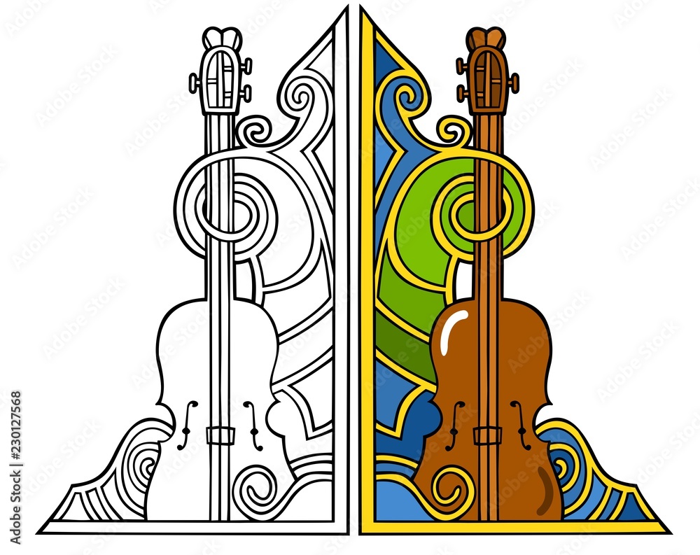Violin musical border design element with bonus black outline version ...