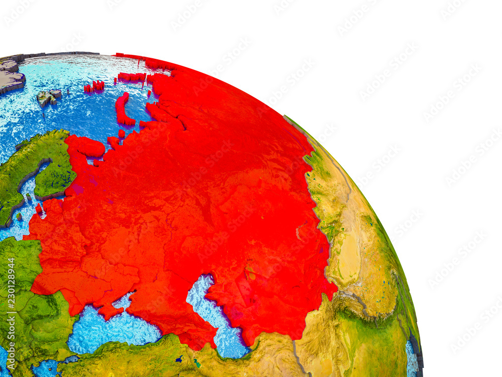 Former Soviet Union Highlighted on 3D Earth model with water and ...