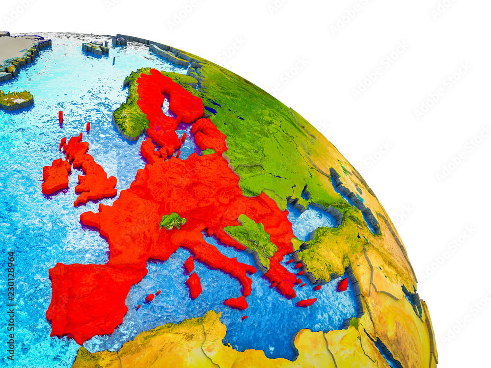 European Union Highlighted on 3D Earth model with water and visible ...