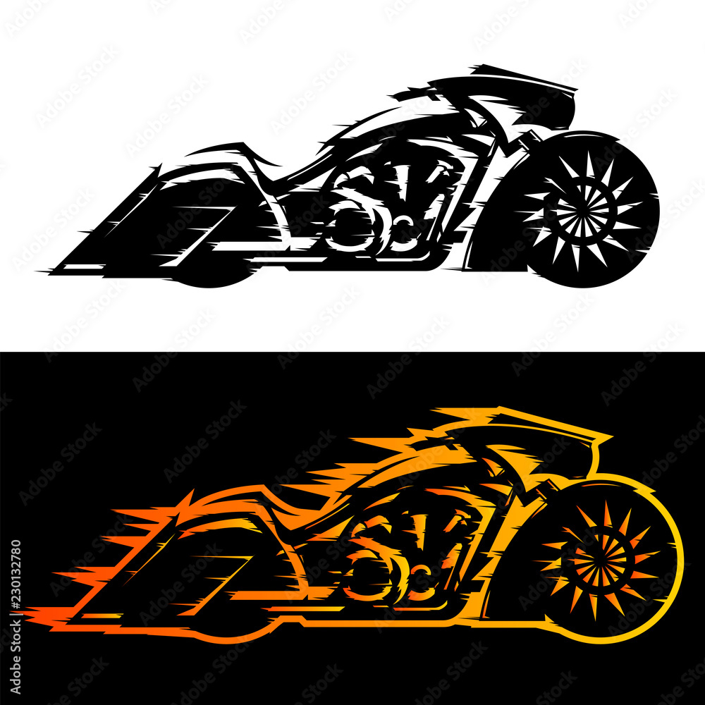 Motorcycle vector illustration Bagger style, Baggers custom motorbike ...