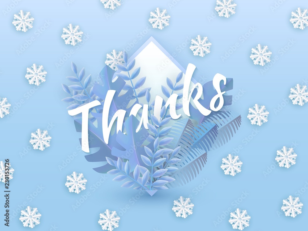Vector illustration of Thanks text winter natural design with white ...