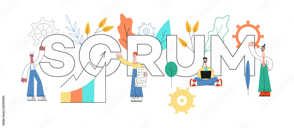 Vector illustration of scrum text design - agile planning technique of ...