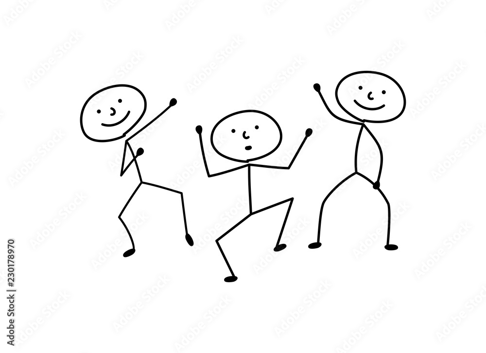 Dancing men hand-drawing sketch. Emotion, happy people isolated ...