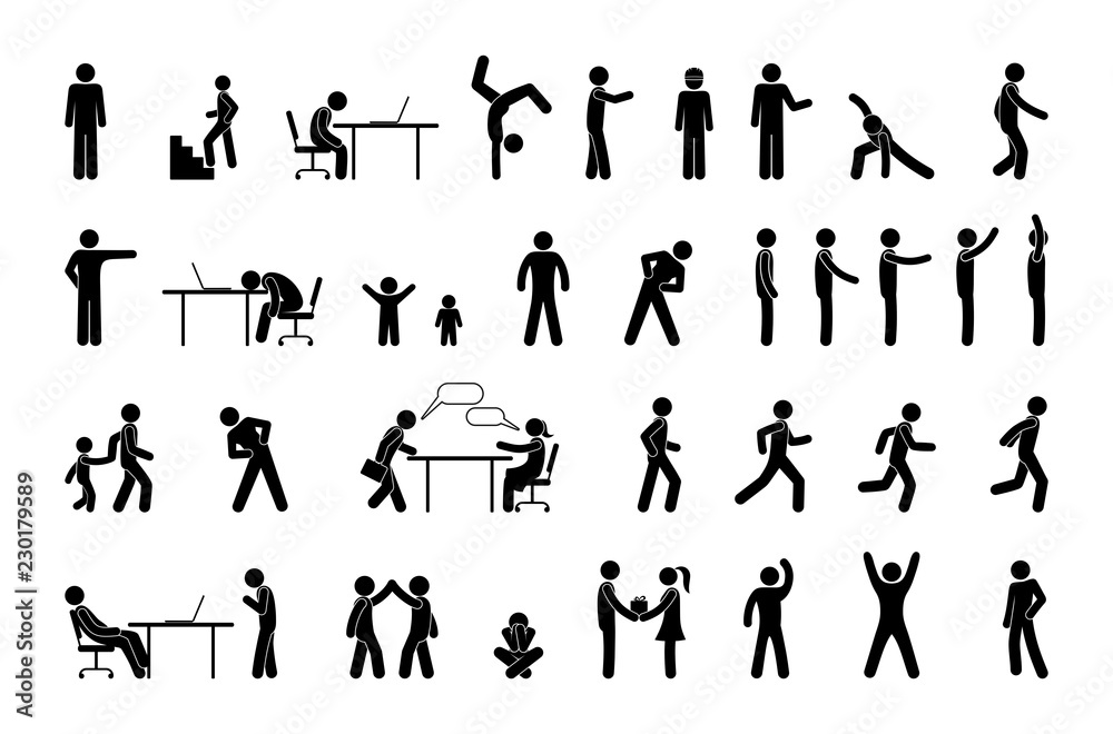 icon people in different situations, set of human figures, stick figure ...