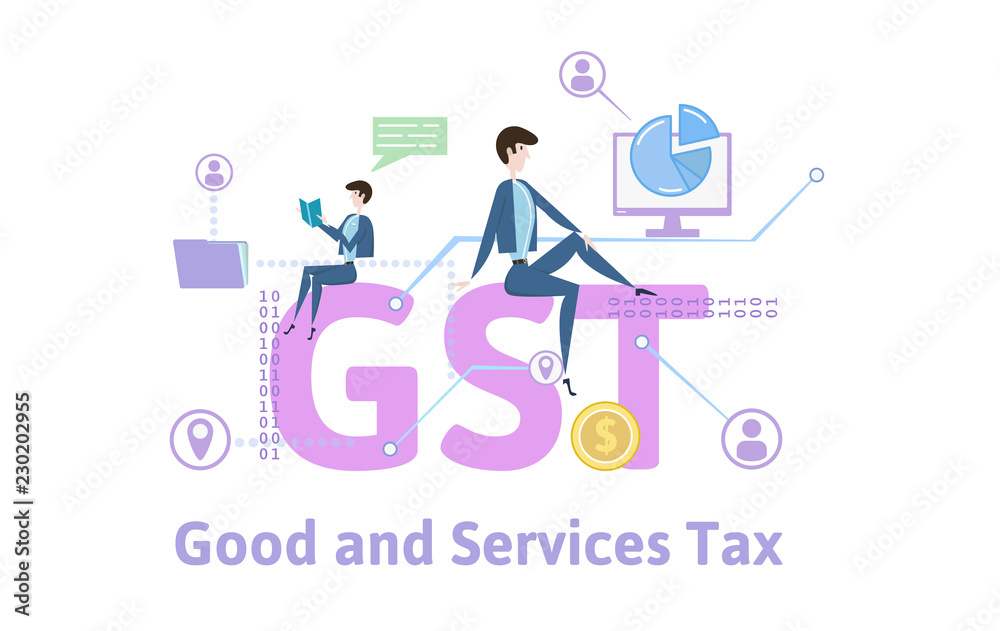 GST, Goods and Services Tax. Concept with keywords, letters and icons ...