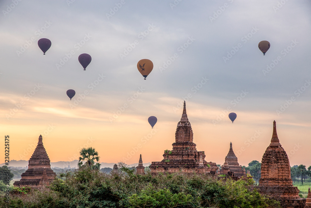 Pagoda and Balloon in Bagan, Myanmar Stock Photo | Adobe Stock