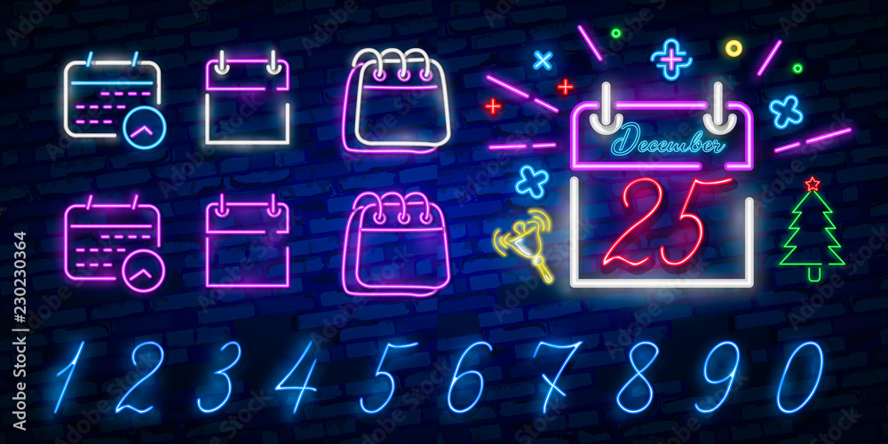 Calendar blue glowing neon ui ux icon. Glowing sign logo vector Stock ...