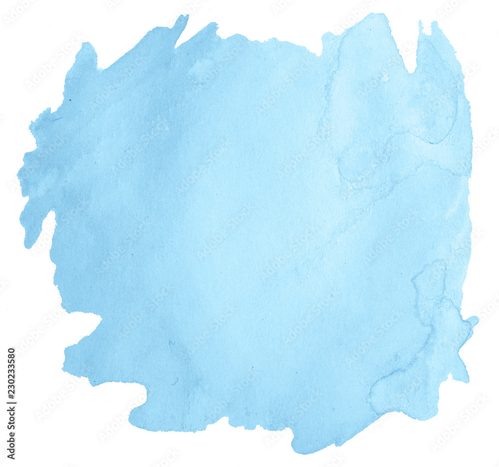 Blue pastel watercolor hand-drawn isolated wash stain on white ...