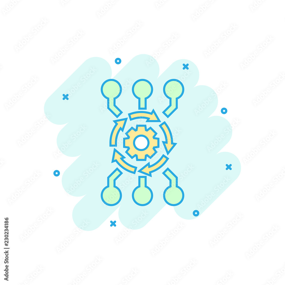 Vector cartoon algorithm api software icon in comic style. Gear with ...