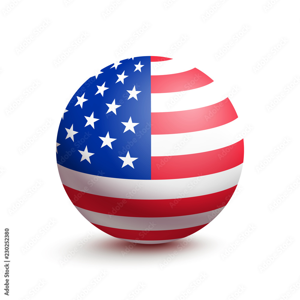 Flag of USA in the form of a ball isolated on white background. Vector ...