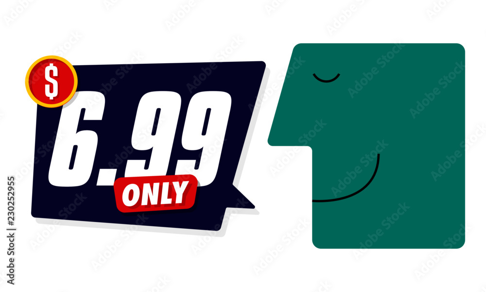 Only for 6.99. Vector illustration badges of under 7 dollars price tag ...