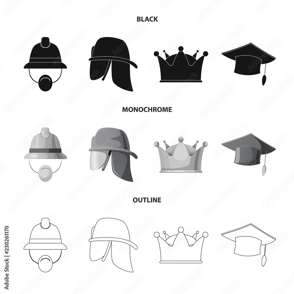 Vector illustration of headgear and cap logo. Collection of headgear ...