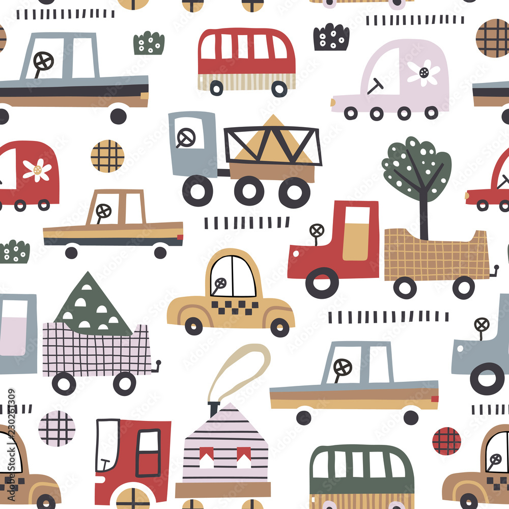 Baby seamless pattern with cute car. Perfect for kids fabric, textile ...