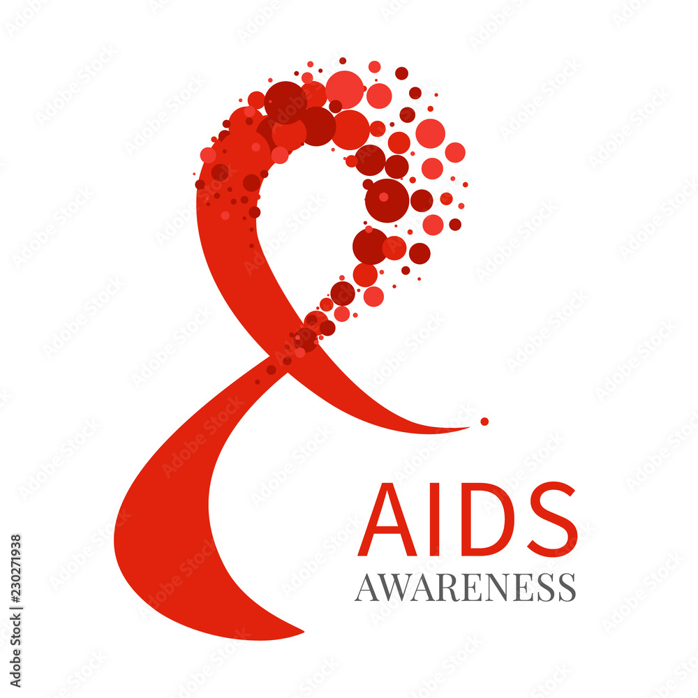 AIDS awareness poster. Red ribbon made of dots on white background ...