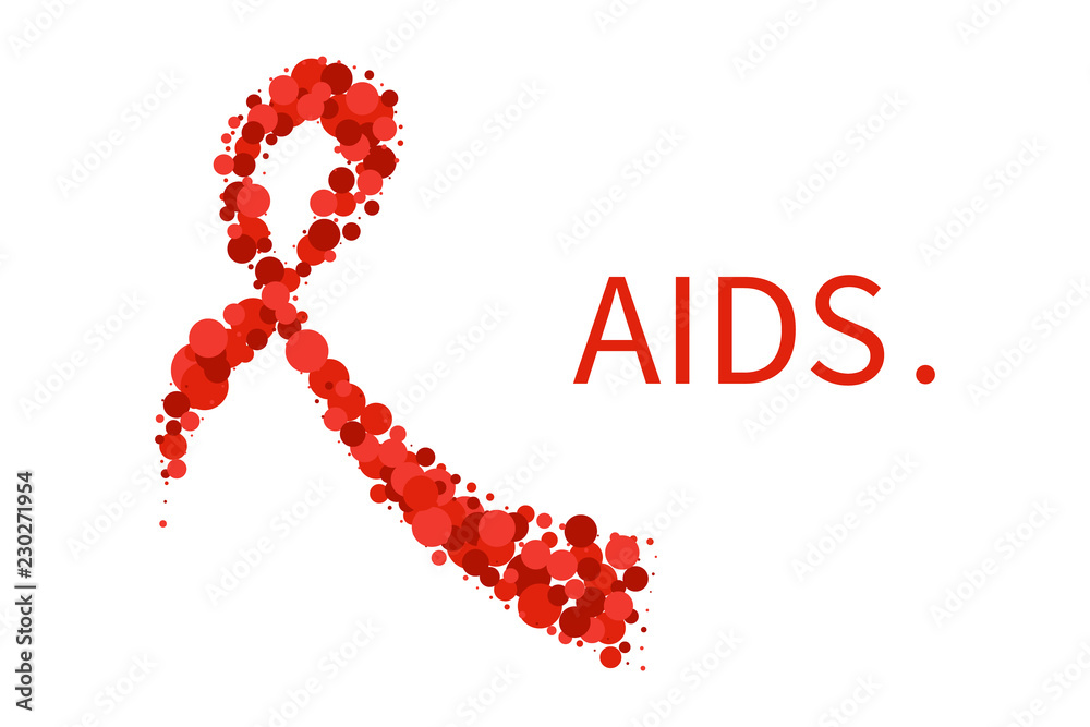 AIDS awareness poster. Red ribbon made of dots on white background ...
