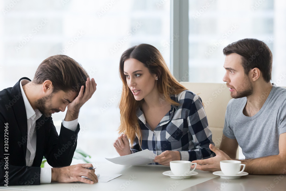 Annoying customers at meeting with realtor, financial advisor, banker ...