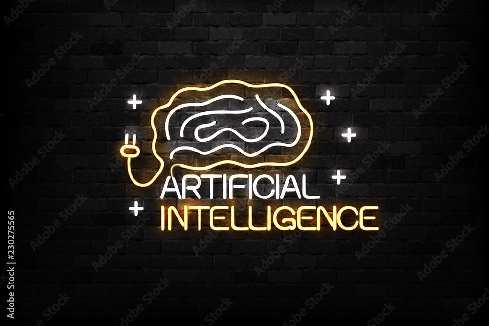 Vector realistic isolated neon sign of Artificial Intelligence logo for ...
