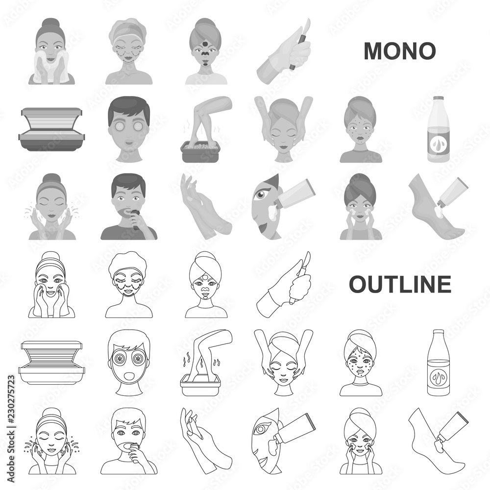 Skin care monochrom icons in set collection for design. Face and body ...
