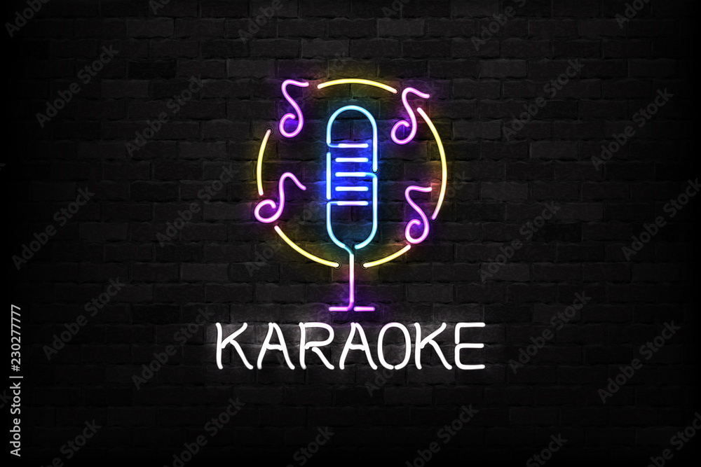Vector realistic isolated neon sign of Karaoke logo for decoration and ...