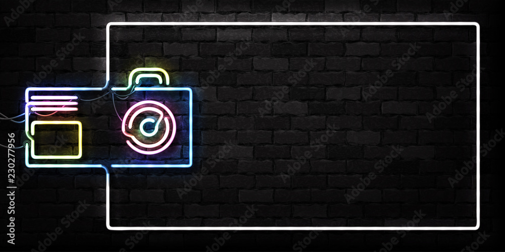 Vector realistic isolated neon sign of Camera frame logo for decoration ...