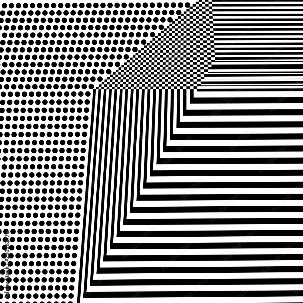 Abstract black and white backround with stripes and dots. Geometric ...