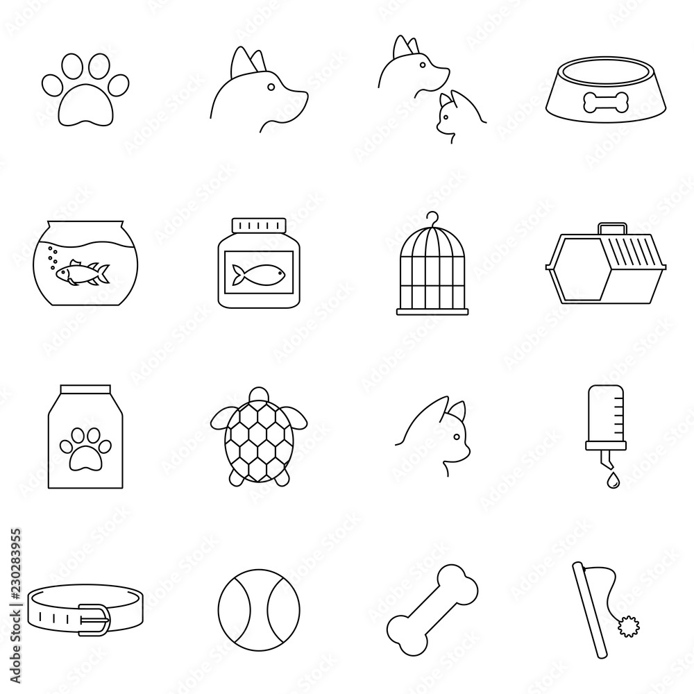 Simple Set of Pet Related Vector Line Icons. Contains such Icons as Dog ...