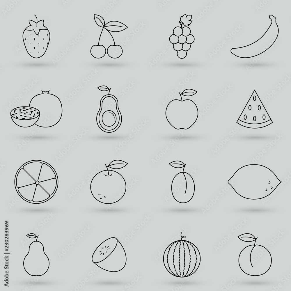 Simple Set of Fruit and Vegetable Related Vector Line Icons. Contains ...