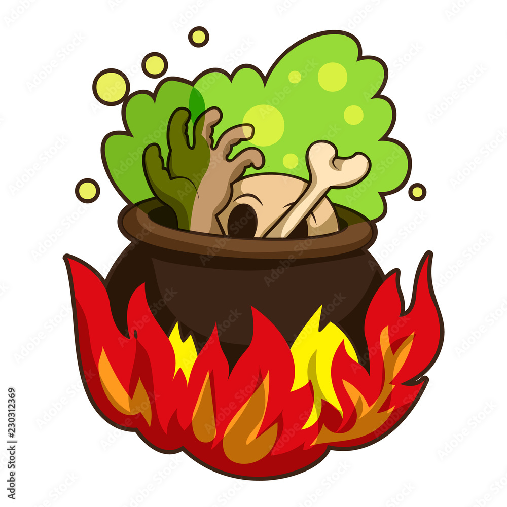 Boiling on fire cauldron icon. Cartoon of boiling on fire cauldron ...